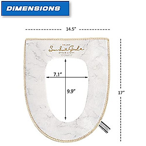 CHZJ Duoduo Toilet Seat Cover with Zipper, Washable Standard Toilet Lid Cover with Handle, Soft Thicken Warm Cover Pad Cushion for Bathroom, Fits All Elongated (Oval) Toilet Seats (White)