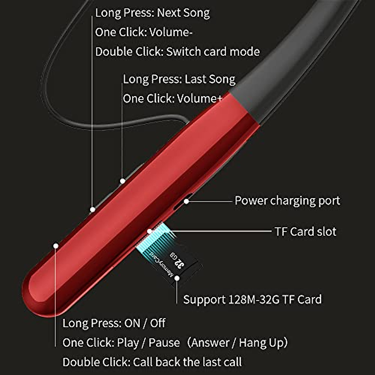 Neckband Bluetooth Headphones Wireless Earbuds 50H Continuous Working Time IPX5 Lightweight Foldable Sports Earphones with Built-in Mic HD Call Noise Cancelling for Trucker Workout (Red), AK01-02