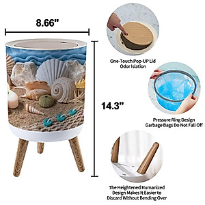 Small Trash Can with Lid for Bathroom Kitchen Office Diaper decoration Seashells shell a sea urchin a beach sand are decorated Bedroom Garbage Trash Bin Dog Proof Waste Basket Cute Decorative