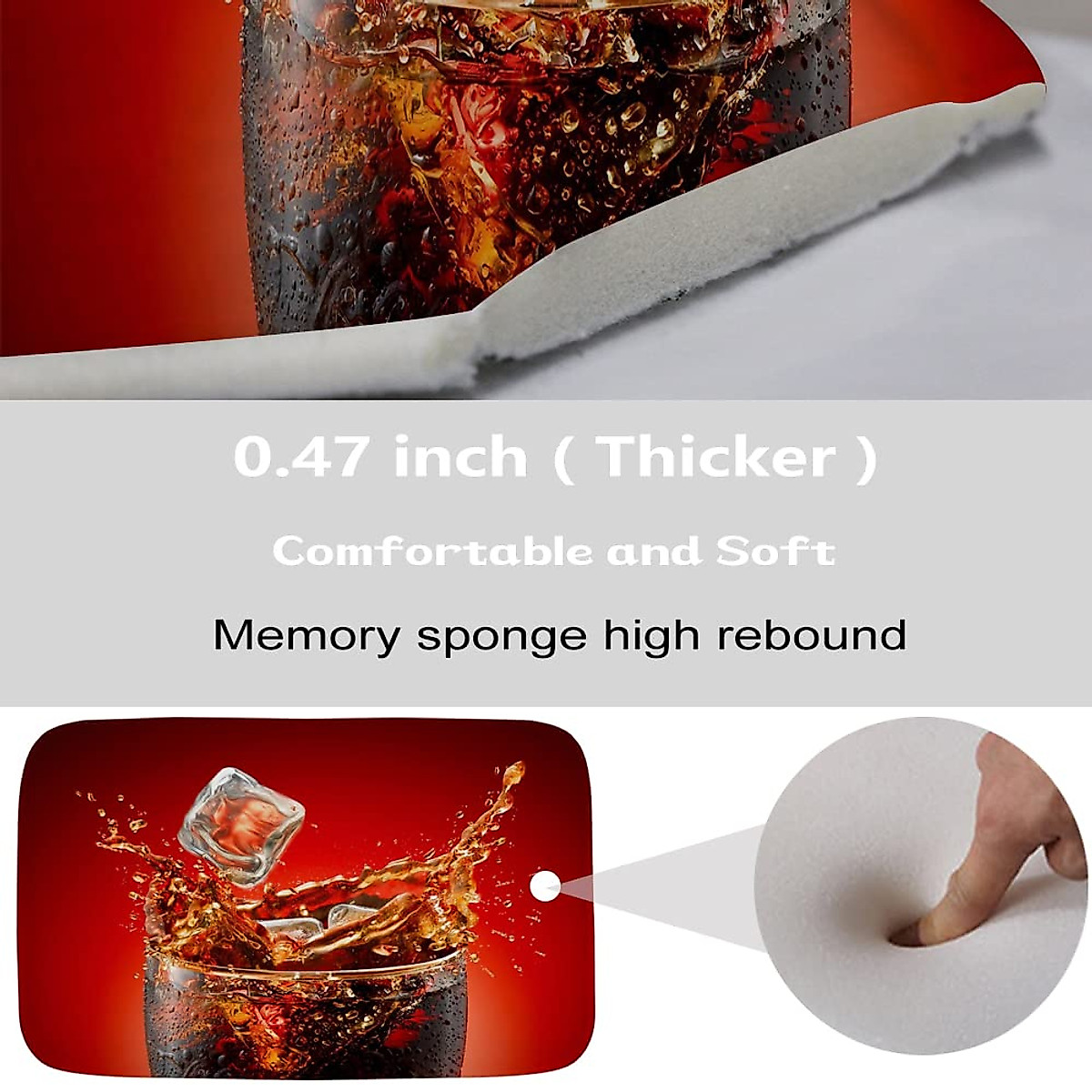 Red Soft Drink Ice Modern Bath Rugs for Bathroom Non Slip Door Rug with Rubber Backing Memory Foam Absorbent Mat Kitchen Floor Carpet (20W x 31L)
