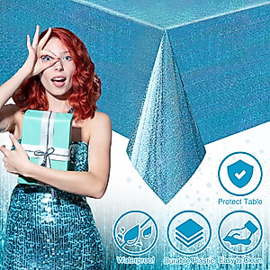 2pcs Blue Holographic Laser Tablecloths 40" x 108" Plastic Table Cloths for Parties Shimmer Shiny Party Decoration for Winter Ocean Princess Birthday Party Wedding Baby Shower Christmas Decor