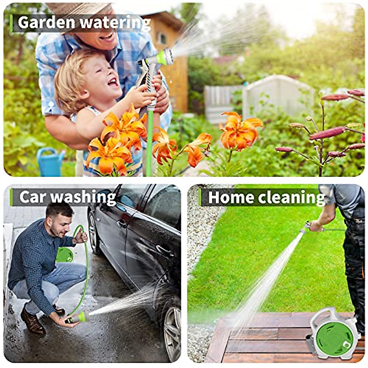 Wofeili Garden Retractable Hose Reel, Portable Simple Home Hose Reel 45+5 FT with 7 Patterns Spray Nozzle, Wall Mounted and Any Length Lock for Garden Watering, Car Washing, Pet (Blue)