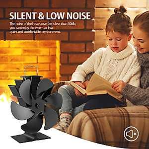 NOENOUGH Heat Powered Stove Fan, 6-Blade High Efficiency Fireplace Fan with Thermometer, Saving Wood Fuel for Log Burner/Wood Burner Stove/Fireplace, Upgraded Wood Stove Fan, Non Electric & Silent