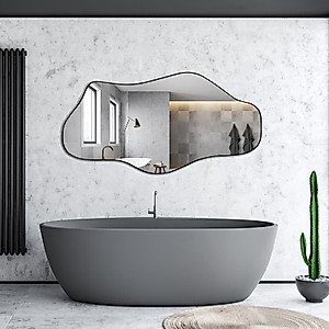 DAOYIJIAJU Large Irregular Mirror, Asymmetrical Wall Mirror, 47.2"x21" Unique Shaped Mirror, Modern Oblong Mirrors for Living Room Bathroom Bedroom Entryway Fireplace