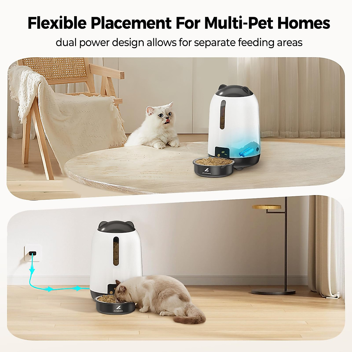 Automatic Cat Feeder, 3L Timed Cat Feeder for Dry Food Up to 6 portions, 6 Meals/Day, Dual Power Supply Cat Feeders