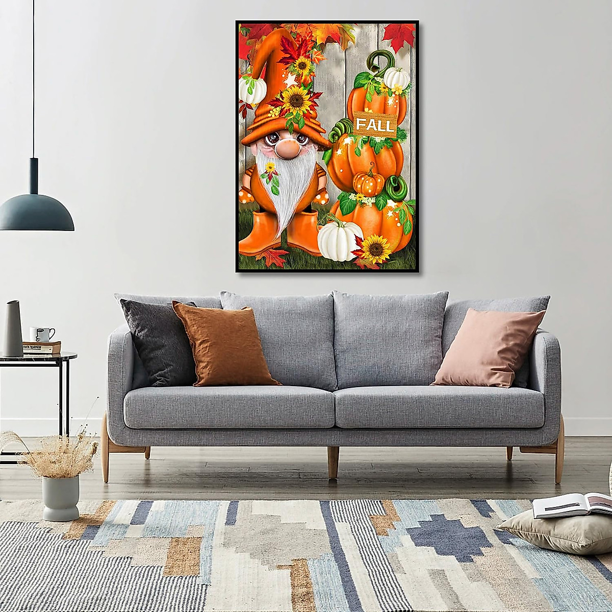 Akahllc Gnome Diamond Painting Kits for Adult, Pumpkin Diamond Art Kits for Adults 5D DIY Diamond Dots Gem Art and Crafts Thanksgiving Decoration 12x16 inches