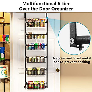 1Easylife 6-Tier Over the Door Pantry Organizer, Heavy-Duty Metal Pantry Door Organizer with 6 Baskets, Hanging Storage Door Organization Kitchen Spice Rack (6x4.72"Width Baskets, Black)
