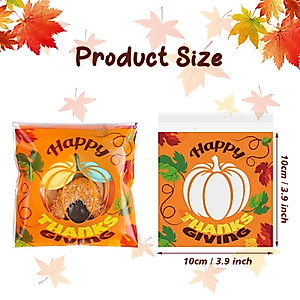 DERAYEE Fall Treat Bags, 400 Pcs Self Sealing Cellophane Cookie Bags Pumpkin Maple Leaves Clear Candy Bags Plastic Self-Adhesive Goodie Gift Bag for Thanksgiving Party Favor Autumn Party Supplies (3.9 x 3.9 Inch)