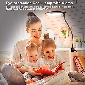 LiFMIRA Clip on Lamp USB Reading Light 3 Color Modes 3000-6000K and 10 Brightness 8W 40 LED Flexible Gooseneck Desk Light Clip on Lamp for Desk Eye Caring Bed Lamp for Headboard (No Plug)