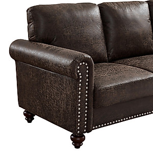 LAVHOME 80 Inch Chesterfield, Modern 3 Seater Couches with Rolled Arms and Nailhead, Classic Tufted Upholstered Leathaire Fabric Sofa for Living Room, Dark Brown