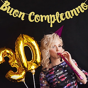 Buon Compleanno Banner, Italian Happy Birthday Sign Garland Party Decorations Anniversary Decor Photo Booth Props Gold