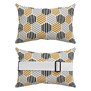 Recliner Head Pillow Ledge Loungers Chair Pillows with Insert Modern Art Orange Black Grey Hexagon Geometric Pattern Lumbar Pillow with Adjustable Strap Patio Garden Cushion for Bench Couch, 2 PCS