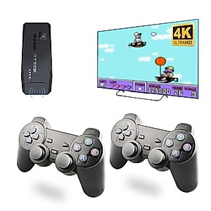 Hikonia Wireless Retro Game Console, Plug and Play Video Games 4K HDMI Output for TV, Classic Game Stick Built in 10000+ Games with 9 Emulators and 2 Wireless Controller 2.4G for Kids & Adults