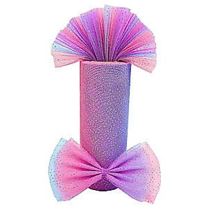 DADAXIE Rainbow Glitter Tulle Rolls 6 x 10 Yards(30 Feet) Shimmer Color Fabric Ribbon for Table Chair Sash Hair Bow Wedding Birthday Baby Shower Unicorn Halloween Party Decoration (Rainbow Pink)