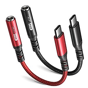 USB Type C to 3.5mm Headphone Jack Adapter, Besgoods[2-Pack] USB C to Aux Audio Dongle Cable Cord Compatible with Samsung Galaxy S22 Ultra S21 S20 Note 20 10 S10 S9 Plus,Pixel 4 3, Pad Pro -Black,Red