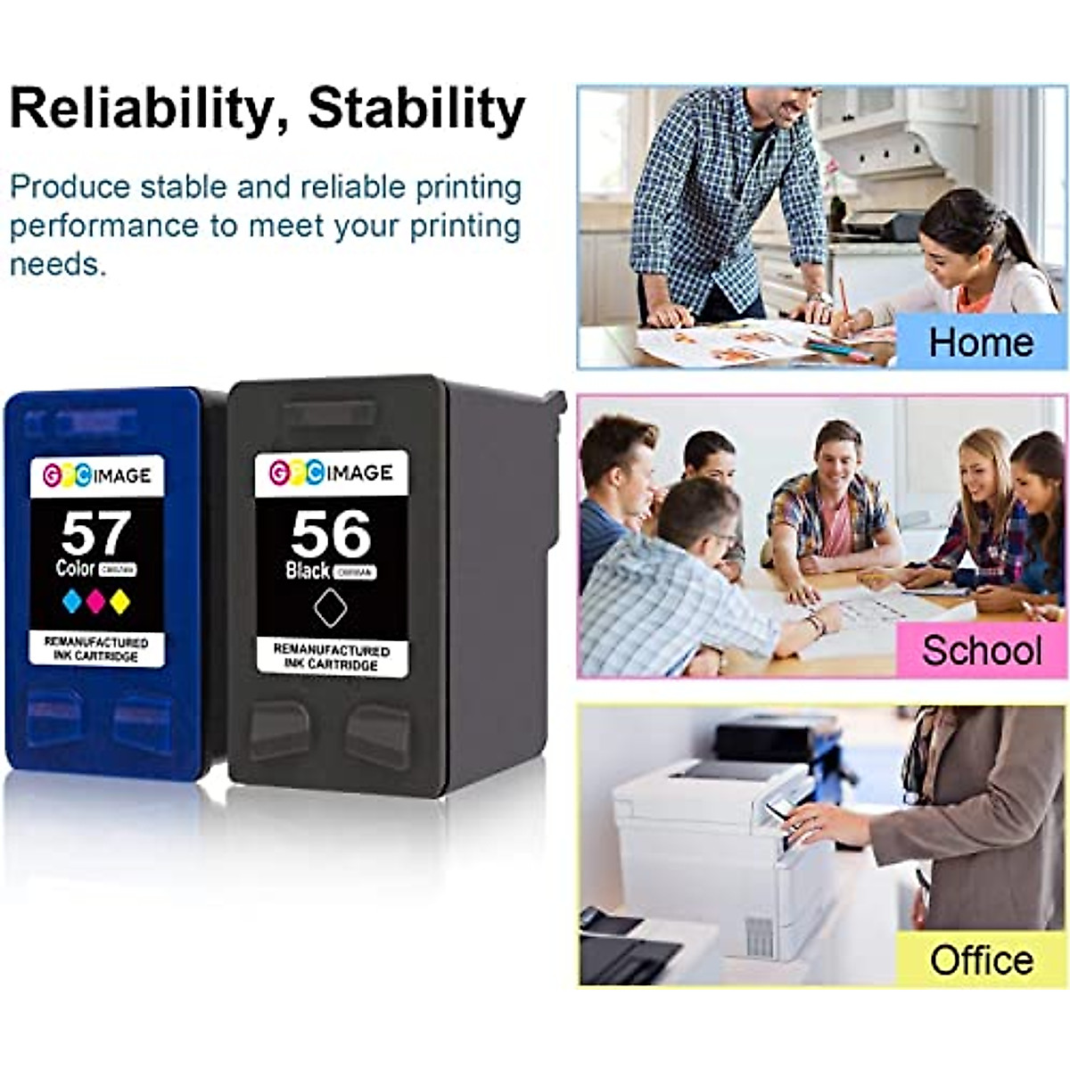 GPC Image Remanufactured Ink Cartridge Replacement for HP 56 57 Ink High Yield to use with Deskjet 5550 5650 5150 5850 Photosmart 7260 7450 7150 7350 Printer (1 Black, 1 Tri-Color, 2-Pack)