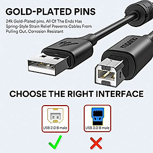 MAONO 10FT USB Printer Cable, Upgraded Version-Shielding Ring USB 2.0 A-Male to B-Male Cord High Speed Scanner Cord Compatible with Microphones, Dell, HP, Epson, Canon, Lexmark, Xerox, Samsung