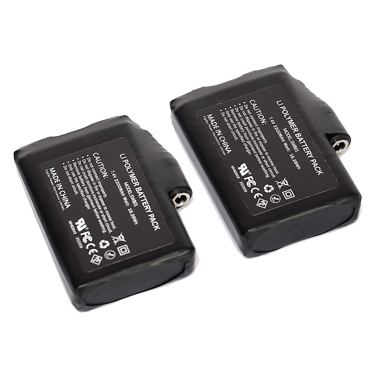 Rechargeable 7.4V 2200mAh Lithium Polymer Batteries for Heated Gloves Socks Jacket Cloths Pack of 2