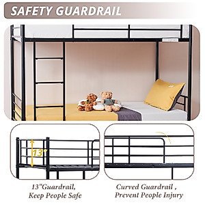 Karl home Black Bunk Bed Twin Over Twin, Metal Bunk Bed with Built-in Ladder and Safety Guardrail, Space-Saving Twin Bunk Beds for Kids, Teens & Adults, No Box Spring