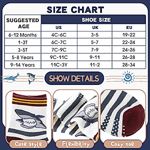 ANTSANG Baby Boys Grips Socks Kids Toddlers Infants Non Slip/Anti Skid Crew Cotton Socks 12 Pairs (Brown Striped(12 Pairs),5-8 Y)