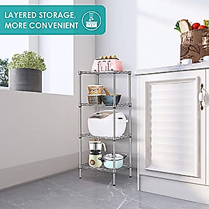 4 Tier Wire Shelving Unit, Height Adjustable Wire Shelves with 264 LBS Capacity, Metal Storage Rack Organizer for Laundry, Kitchen, Bathroom, Pantry, Closet (9.8"D x 13.7"W x 31.5"H, Silver)