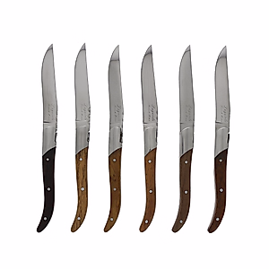 French Home Set of 6 Laguiole Connoisseur Assorted Wood Steak Knives, Multicolor
