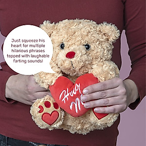 Valentine's Teddy Bear Gag Farting - Brown Plush Bear with Red Hug Me Love Heart Dirty Talking Valentines Day Funny Farting Stuffed Animal Girlfriend Boyfriend Anniversary Get Well Gift 11"