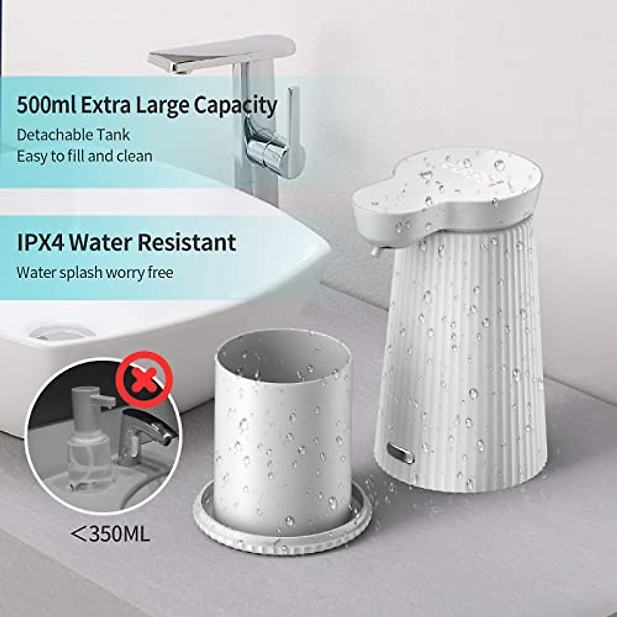 HYHome 17oz/500ml Touchless Automatic Soap Dispenser, Foaming Soap Dispenser 3-level Adjustable, Display of Dispensing Level, Battery Level, Time, Low Liquid Reminder Suitable for Kitchen and Bathroom