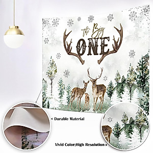 Mocsicka Deer 1st Birthday Backdrop Advenrture Winter Forest Deer Party Decoration The Big One Deer Antlers Rustic 1st Birthday Banner Bakground (Green, 7x5ft(82x60 inch))