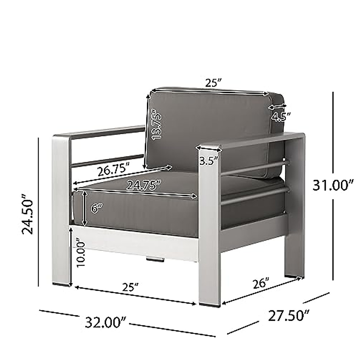 Christopher Knight Home Cape Coral Outdoor Aluminum Club Chairs with Side Table, Khaki / Silver