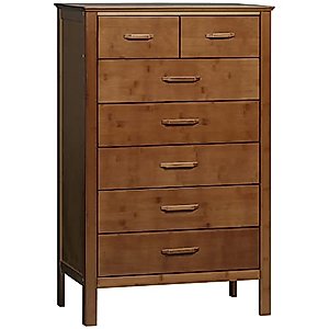 HOMCOM Tall Dresser for Bedroom, 7 Drawer Dresser, Chest of Drawers with Bamboo Frame, Brown