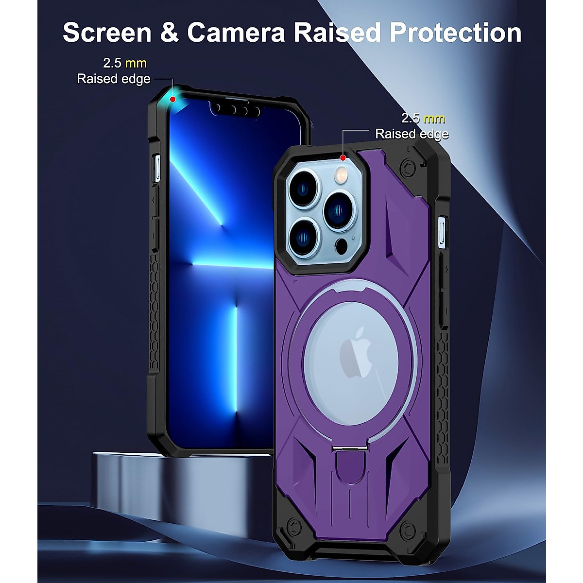 STERKER for iPhone 13 Pro Max Phone Case [Invisible Built in Stand & Ring Holder] Compatible with MagSafe Military Grade Drop Protection Slim iPhone 13 Pro Max Cases for Men Women 6.7", Purple