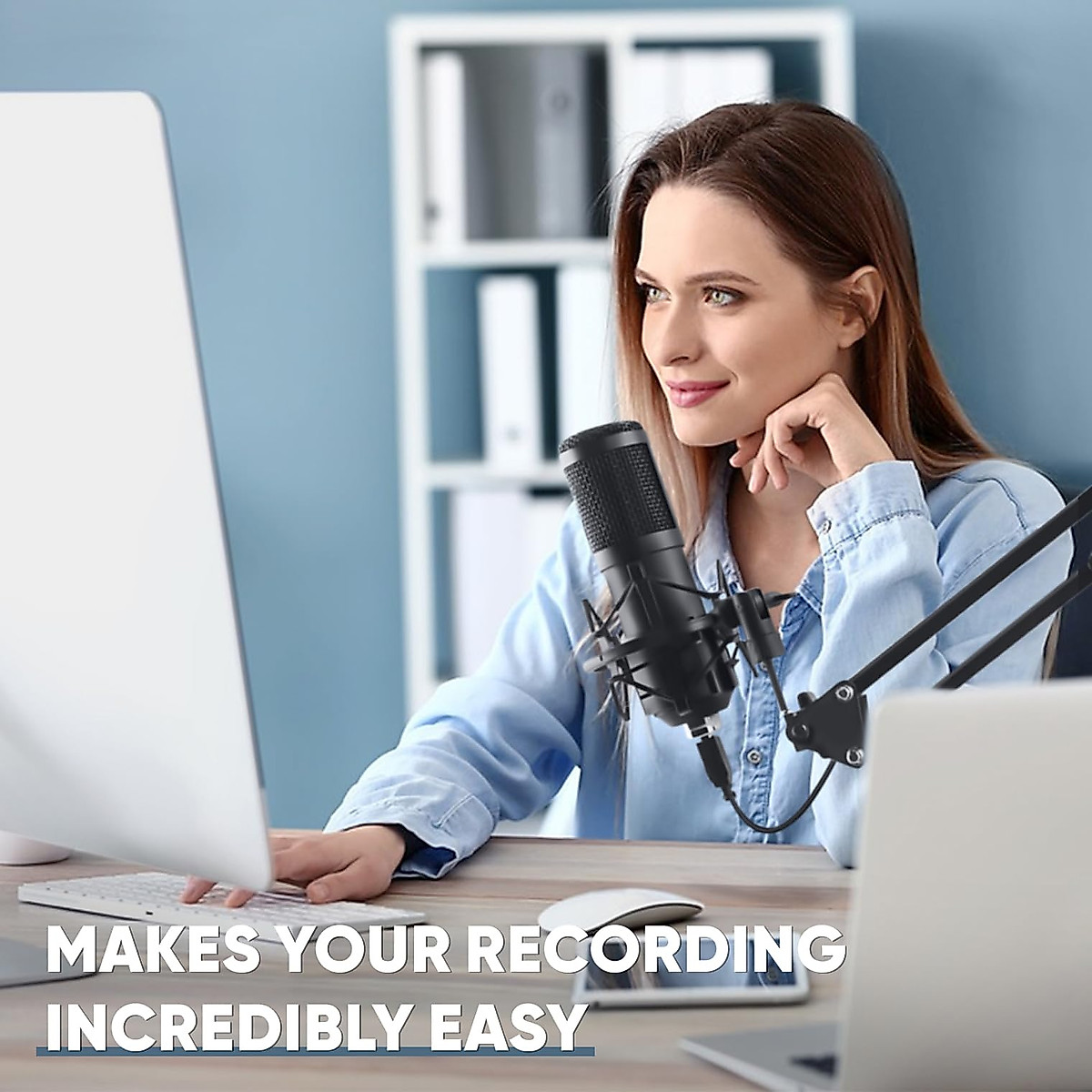 USB Microphone, Professional 192kHz/24Bit Plug & Play PC Computer Condenser Cardioid Mic Kit with Sound Advanced Chipset, for Streaming, Podcast, Studio Recording and Games