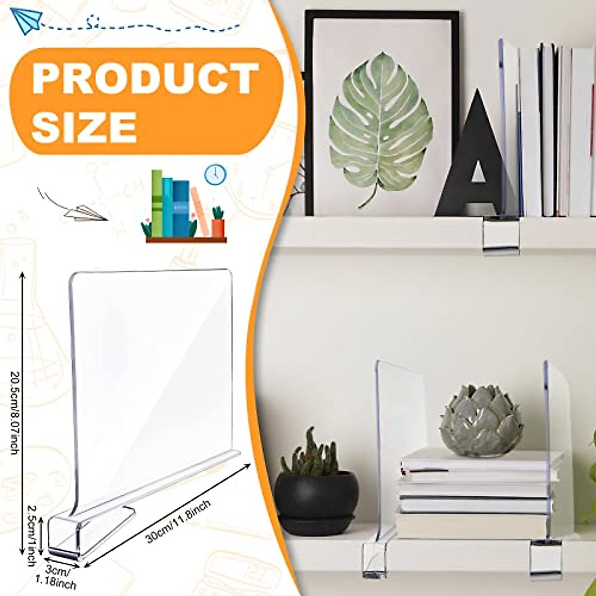 4 Pcs Acrylic Shelf Dividers Closets Shelf and Closet Separator for Clothes Wardrobe in Bedroom Kitchen and Office Shelves, 11.81 x 8.07 x 1.18 Inch