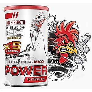 Thunder New Max Vitamins Health Supplement Capsules Rooster Booster Chicken Increasing Energy Formula Feed Cock Fighting Gamecocks, Good Breeding, Stronger & More Power, Healthy 90 Capsules Hen Food