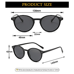 EYLRIM Classic Polarized Round Sunglasses for Women Men Vintage Style Lightweight Circle Frame Sun Glasses(Bright Black/Grey)