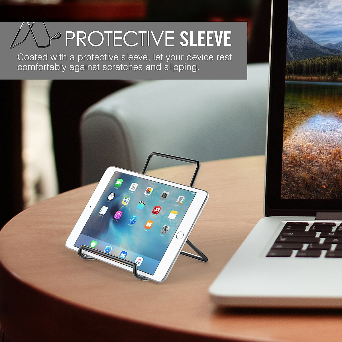 MoKo Foldable Tablet Stand, Adjustable Portable Metal Holder Cradle for 9-12.9" Tablets, Compatible with iPad Pro 11/12.9 2022, iPhone 14/14 Plus/14 Pro Max,Fit with Steam Deck, Black