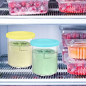 FIRJOY 24 oz. Containers | Extra Replacement Pints and Lids - Compatilbe with Ninja Creami NC501, NC500 Series/Deluxe 11-in-1 Ice Cream Maker (2 Pack - Blue, Yellow)
