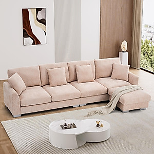 Wrofly Oversized L Shaped Sectional Sofa Couch, 113" Comfy Chenille Upholstered 5 Seat Modular Sofa Set with Convertible Ottoman, Modern Deep Seat Cloud Couch for Living Room Office, Pink