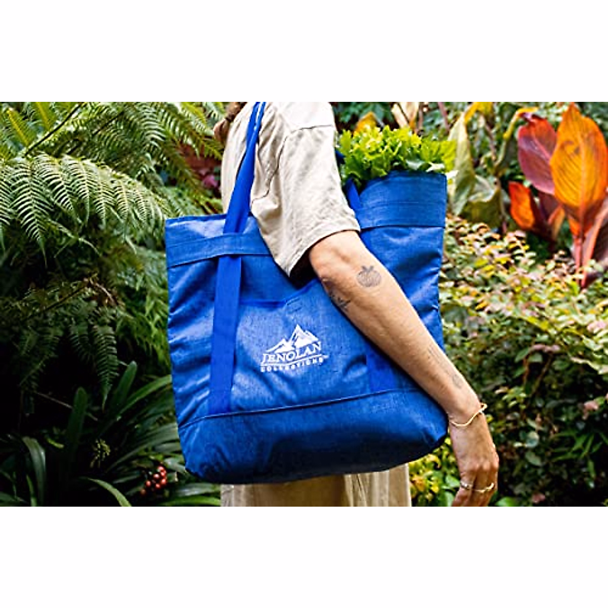 Large Collapsible Insulated Grocery Bag (2 Pack) Reusable Blue Cooler Bag for Frozen Foods and Groceries