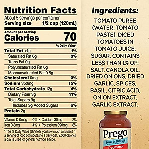 Prego Traditional Lower Sodium Pasta Sauce, 23.5 Oz Jar