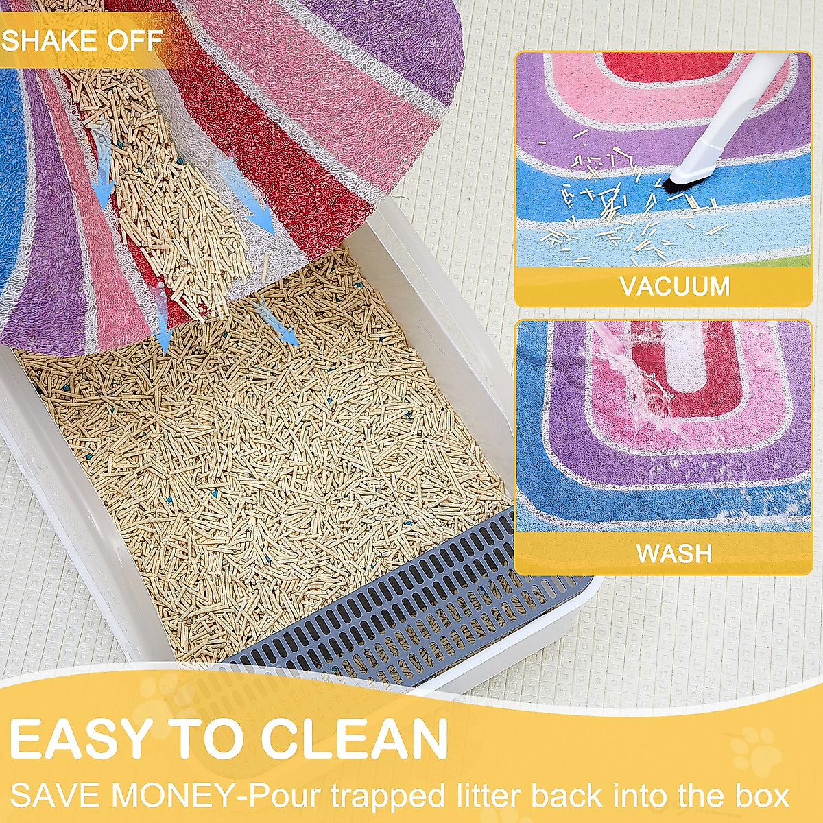 Unicorn Catcher Cat Litter Mat Quality Litter Box Mat Large Non-Slip Cat Litter Mat Litter Trapping Mat Soft Kitty Litter Mat Compatible Two Litter Boxes Cat Products Easy to Clean,Rainbow,L