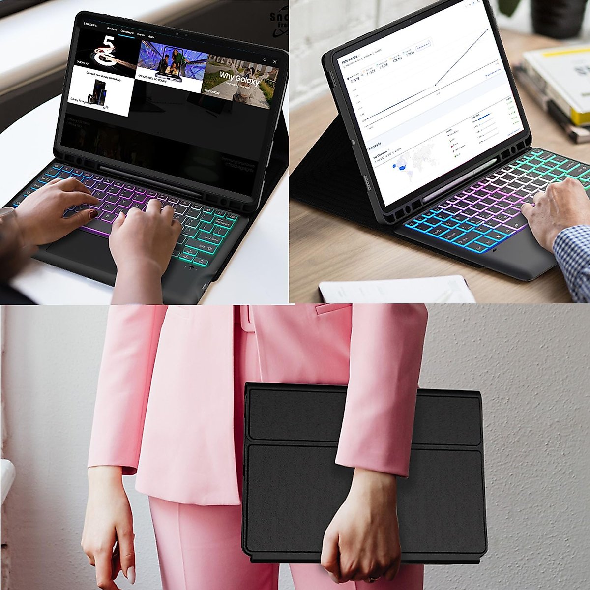 for Samsung Galaxy Tab S9 FE+/S9+ 12.4" Keyboard Case: 3 Zone 7 Colors Backlit Trackpad Keyboard for 12.4 inch Galaxy Tab S9 Plus/S9 FE Plus - Detachable Smart Touchpad Keyboard Folio Tablet Cover