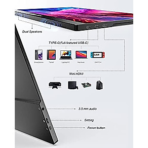 InnoView Portable Monitor, 15.6 Inch FHD 1080P HDMI USB C Second External Monitor for Laptop, Desktop, MacBook, Phones, Tablet, PS5/4, Xbox, Switch, Built-in Speaker with Protective Case