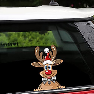Dreothy Christmas Decor Reindeer Peeking Sticker, Car Window Decals Vinyl Waterproof Stickers for Cars Truck SUV Laptop Bumper Car Stickers and Decals (Christmas Reindeer)