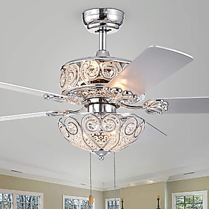 Warehouse of Tiffany Catalina Chrome-Finish 5-blade 52-inch Crystal Ceiling Fan Optional Remote (Incl. 2 Blade Colors)