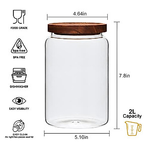Datttcc Large Glass Jars,Set of 3 Glass Jars with Wooden Airtight Lids,Food Storage Container for Tea,Spice,Cereal, Egg,Flour,Coffee and More(67 oz/2000 ml)