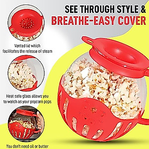 Orchid Child Pop-perly Microwave Popcorn Popper - Effortlessly Make Delicious Popcorn at Home - BPA-Free, Heat-Resistant, Borosilicate Glass Body - Perfect for Movie Nights and Snacking - 3 Quart Pop Corn Maker