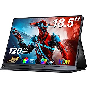 EVICIV 18.5 inch Portable Monitor for Laptop, 120 Hz 100% sRGB FreeSync USB-C HDMI Large Travel Gaming Monitor with Smart Cover VESA Mountable, Second Screen Extender for Computer Phone Switch