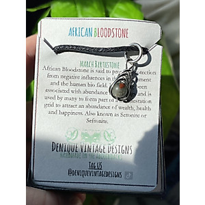 African Bloodstone 6mm Herringbone Pendant in Steel, Copper, Bronze, Black Iron, Titanium, Sterling Silver, 14K Gold, Rose Gold, or Black Niobium Wire (Handmade) March Birthstone Aries Zodiac